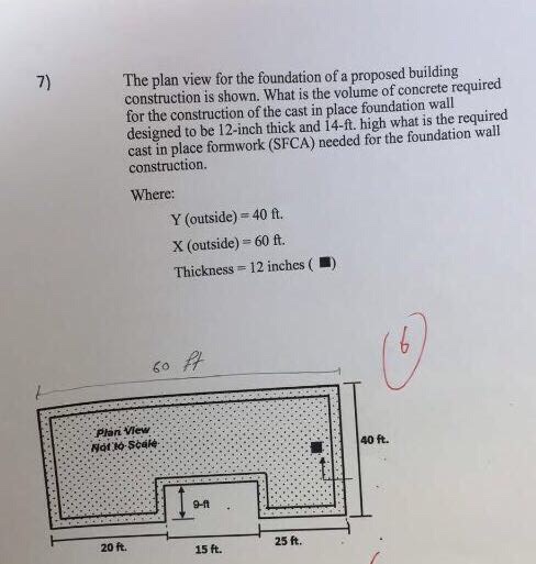 Solved 7) The plan view for the foundation of a proposed | Chegg.com