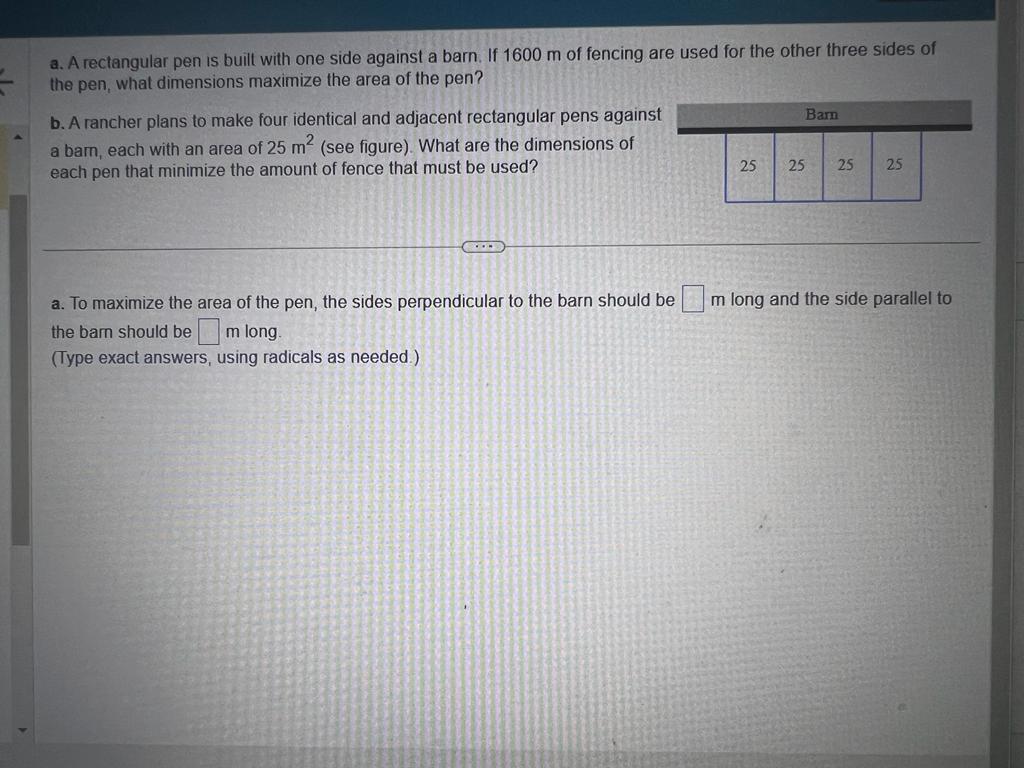 Solved a. A rectangular pen is built with one side against a | Chegg.com