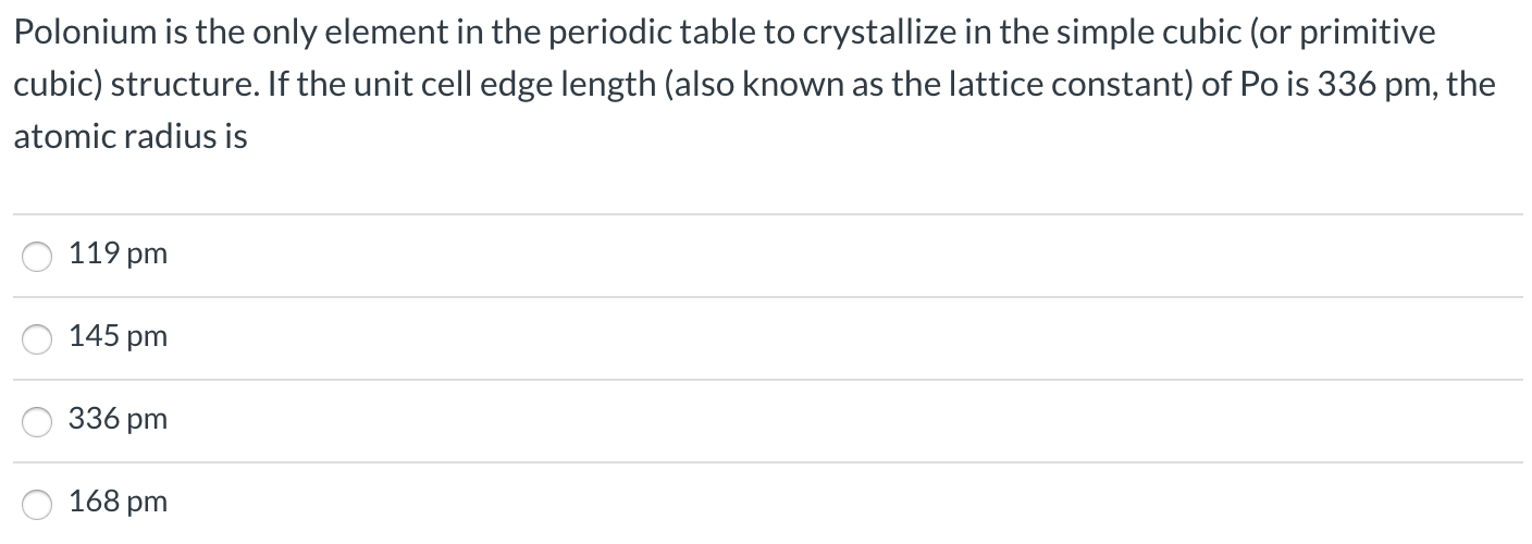 Solved Polonium is the only element in the periodic table to | Chegg.com
