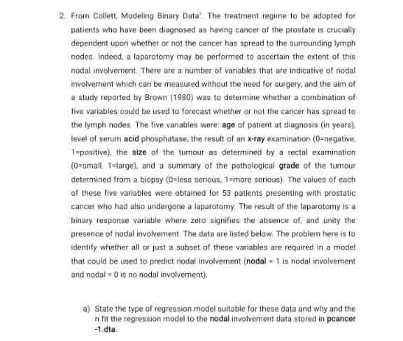 2. From Collett, Modeling Binary Data". The treatment | Chegg.com