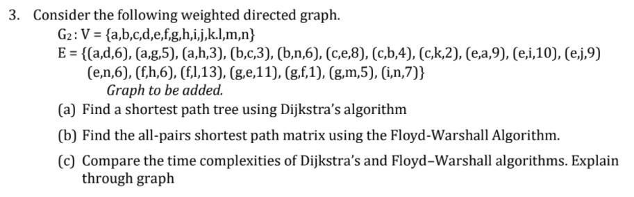 Solved 3. Consider the following weighted directed graph. | Chegg.com