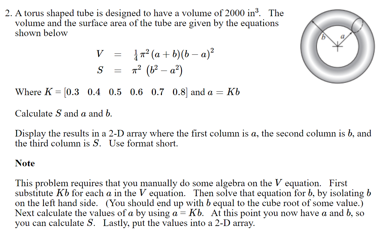 Solved 2. A torus shaped tube is designed to have a volume | Chegg.com