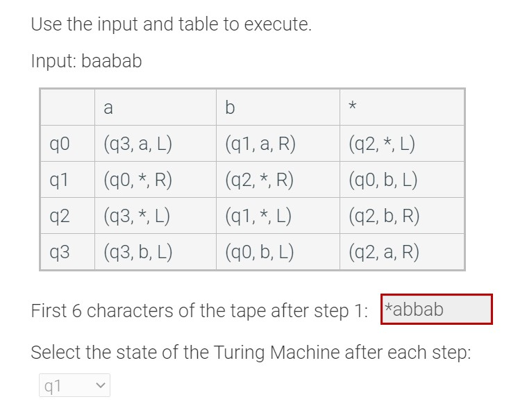 Solved Use The Input And Table To Execute Input Baabab A B 0869