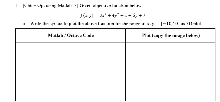 Solved 1. [Ch6 - Opt using Matlab: 3] Given objective | Chegg.com