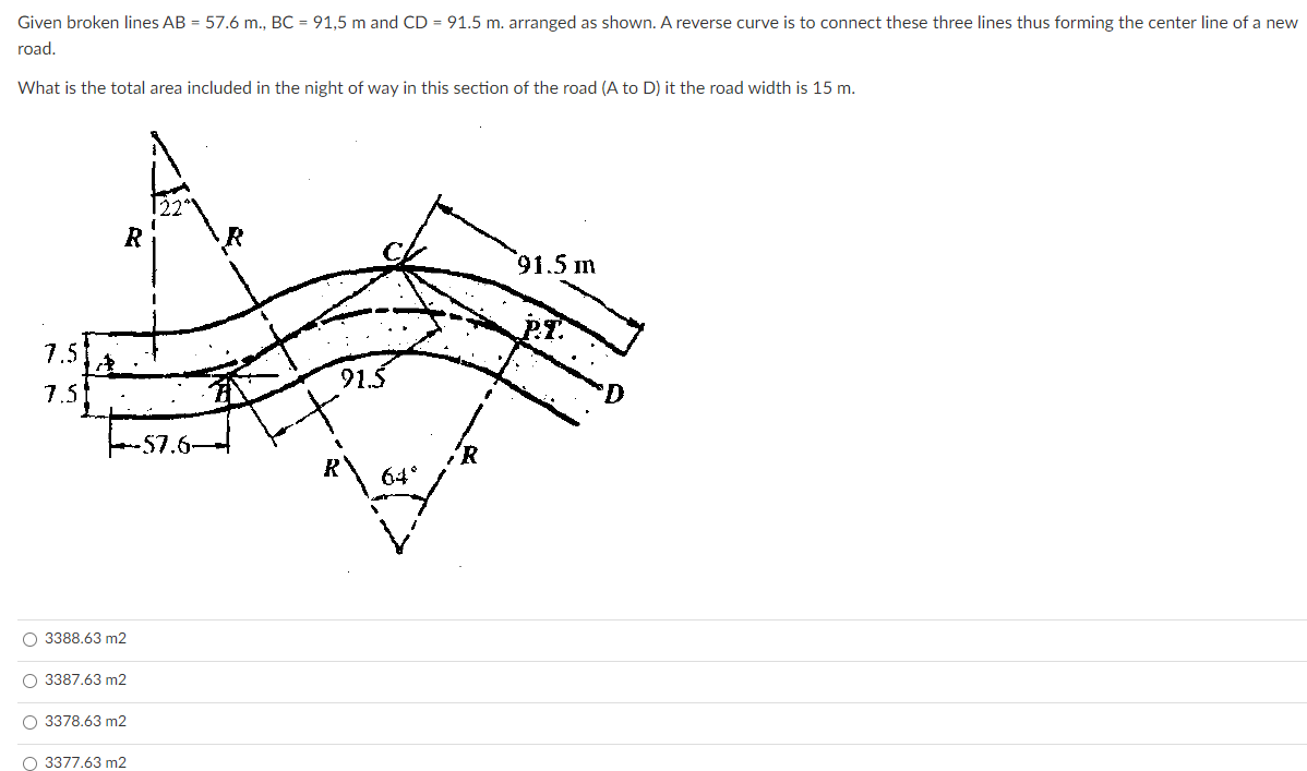 Solved Given broken lines AB = 57.6 m., BC = 91,5 m and CD = | Chegg.com