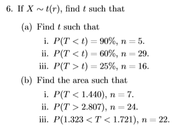 Solved 6. If X t(r), find t such that (a) Find t such that | Chegg.com