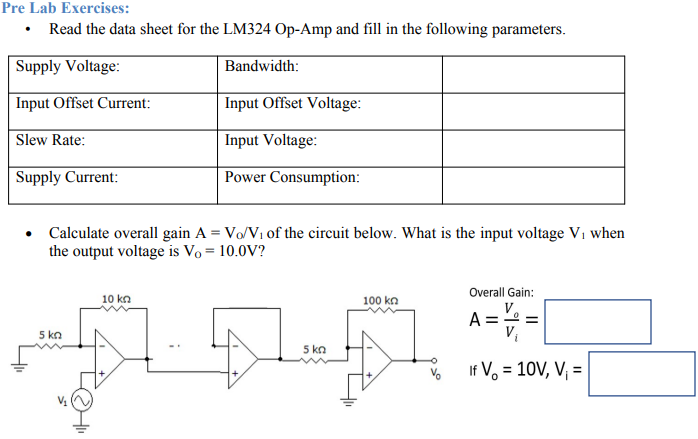 Solved Lab Exercises: - Read the data sheet for the LM324 | Chegg.com