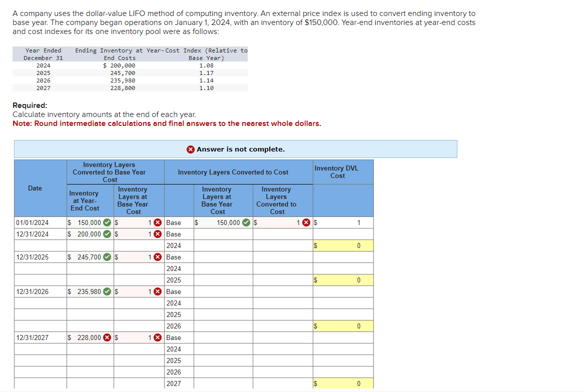 Solved A Company Uses The Dollar Value Lifo Method Of