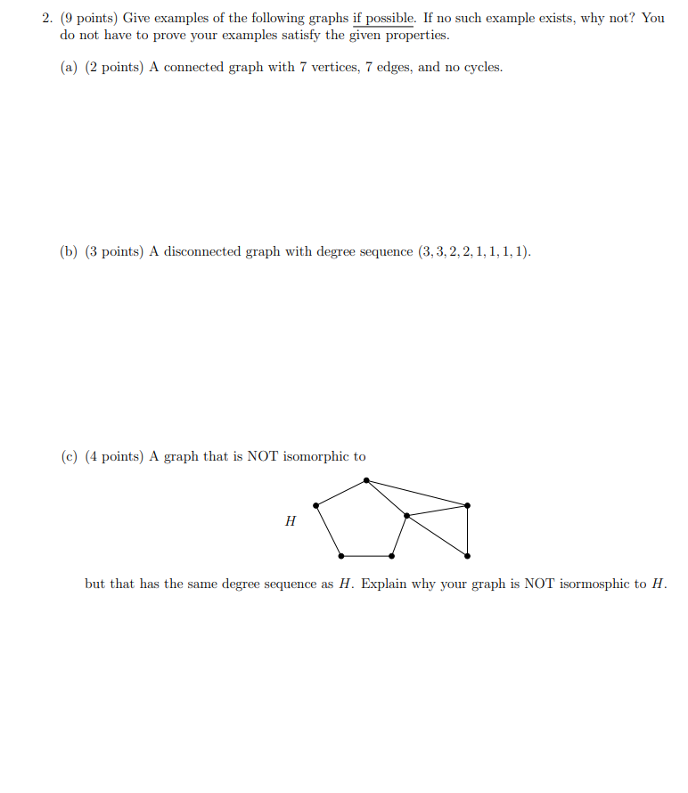 Solved 2. (9 points) Give examples of the following graphs | Chegg.com