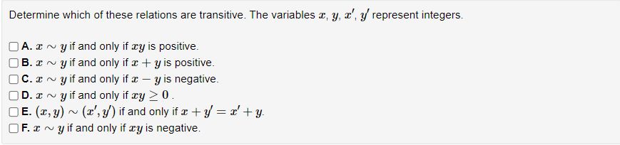 Solved Determine which of these relations are transitive. | Chegg.com