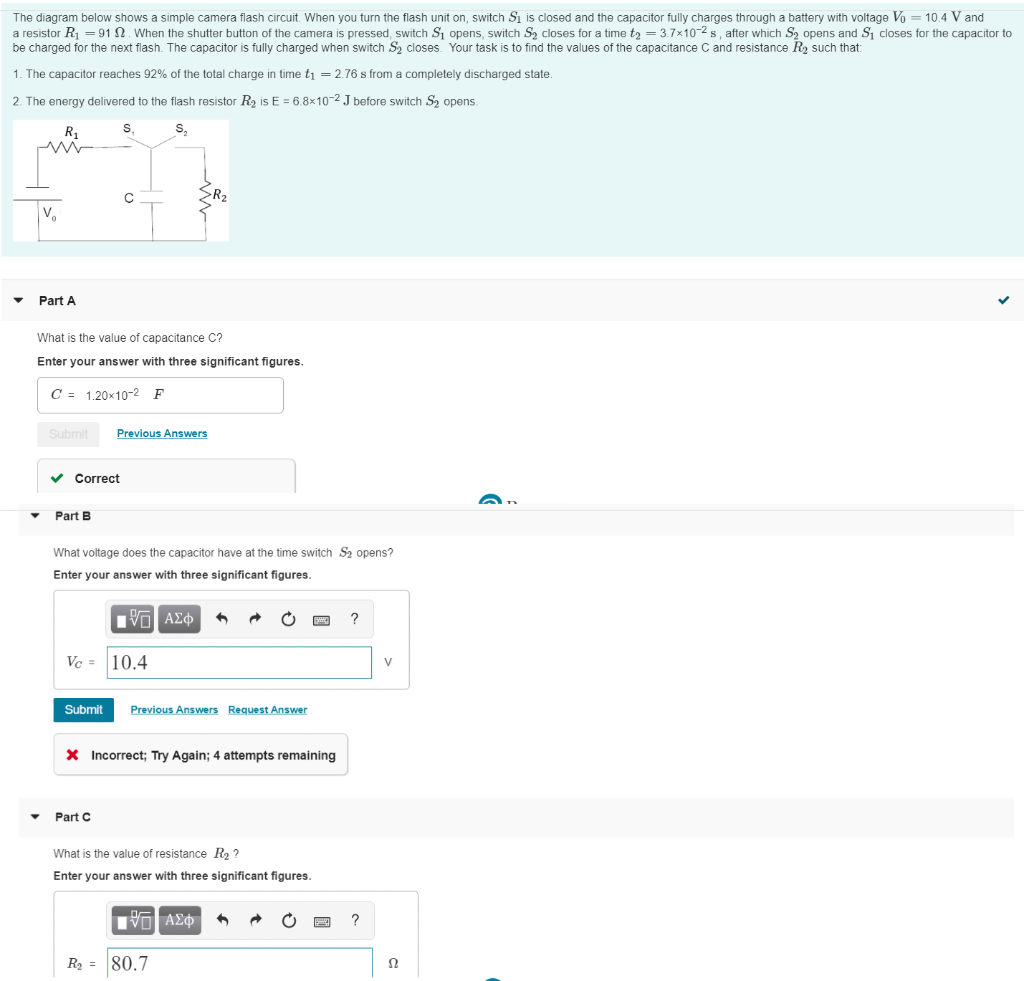 Solved The diagram below shows a simple camera flash | Chegg.com