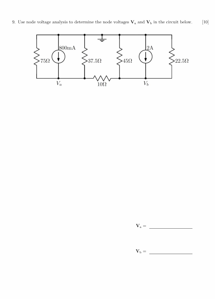 Solved 9. Use node voltage analysis to determine the node | Chegg.com
