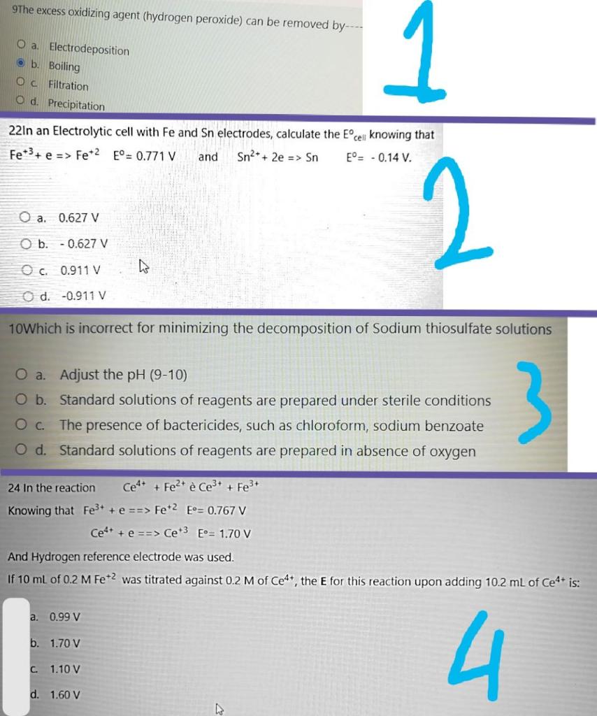 Solved 9The excess oxidizing agent (hydrogen peroxide) can | Chegg.com