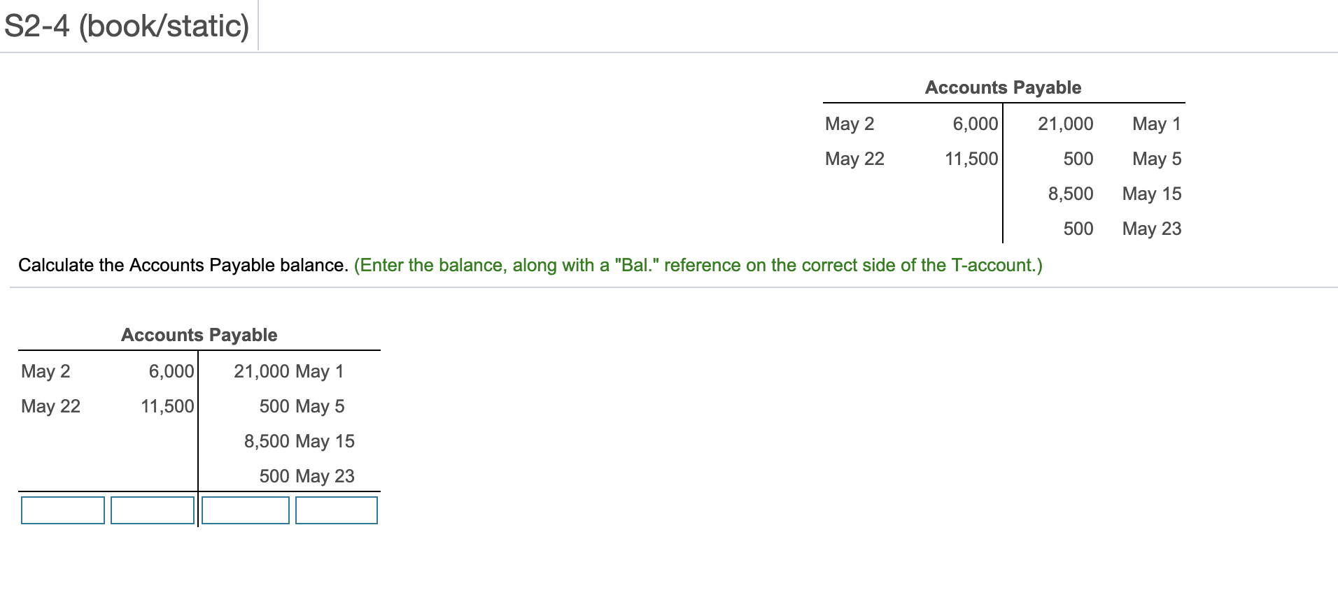 Solved S2-4 (book/static) Accounts Payable 21,000 May 2 | Chegg.com