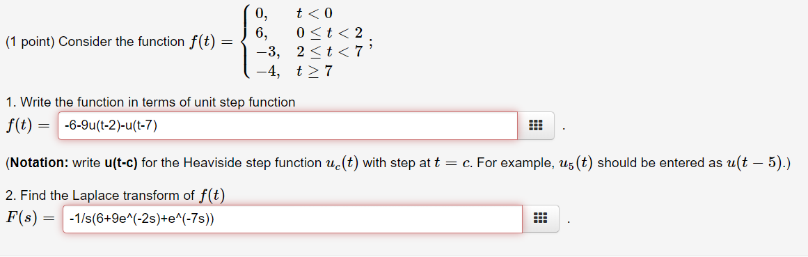 Solved 10, (1 point) Consider the function f(t)-] 6, 1-3, | Chegg.com