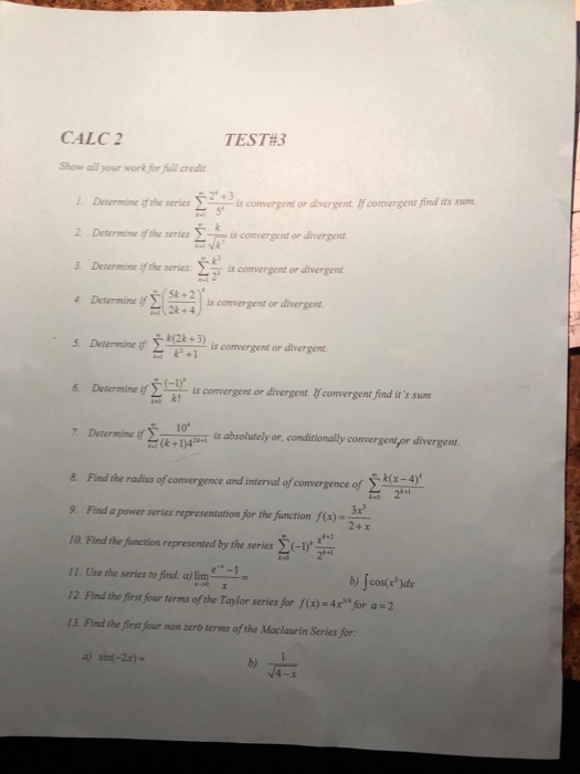 Solved CALC 2 TEST#3 Show all your work for full credit | Chegg.com