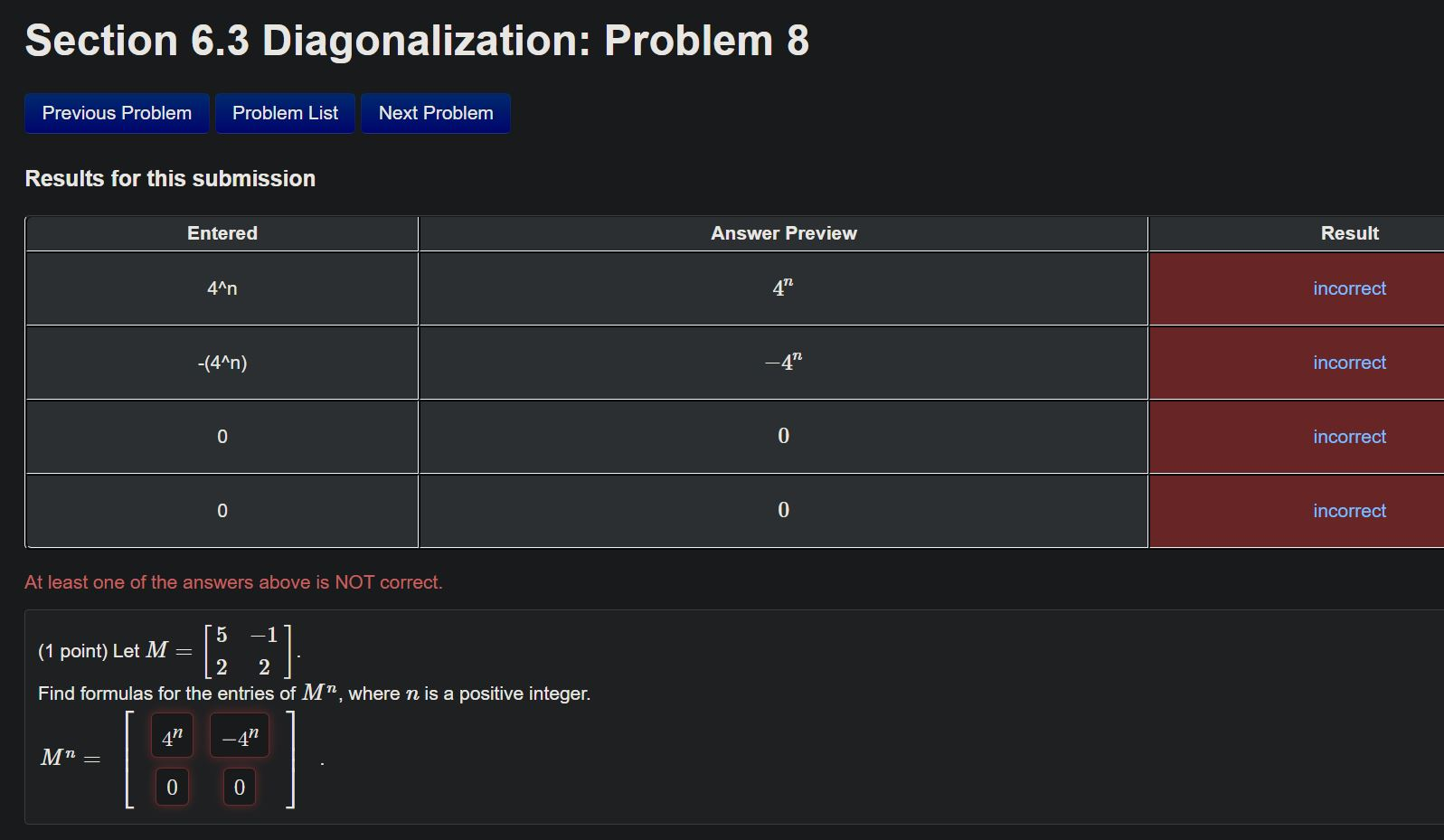 Solved Section 6.3 Diagonalization: Problem 8 Previous | Chegg.com