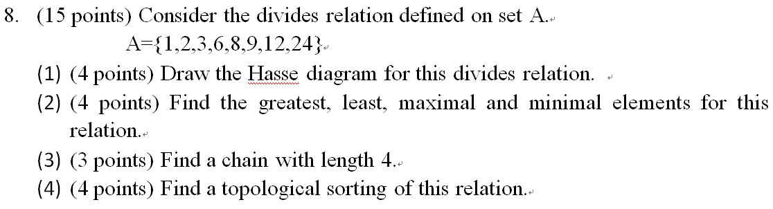 Solved 8. (15 points) Consider the divides relation defined | Chegg.com
