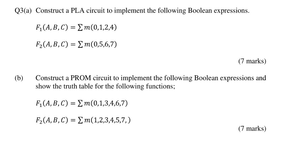 Solved Q3(a) Construct a PLA circuit to implement the | Chegg.com