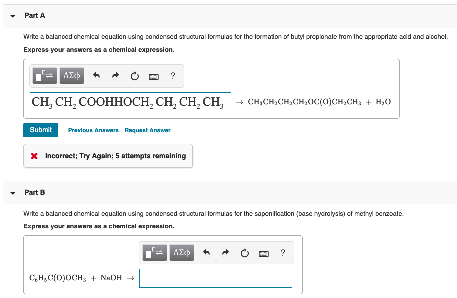 Solved Part A Write a balanced chemical equation using | Chegg.com