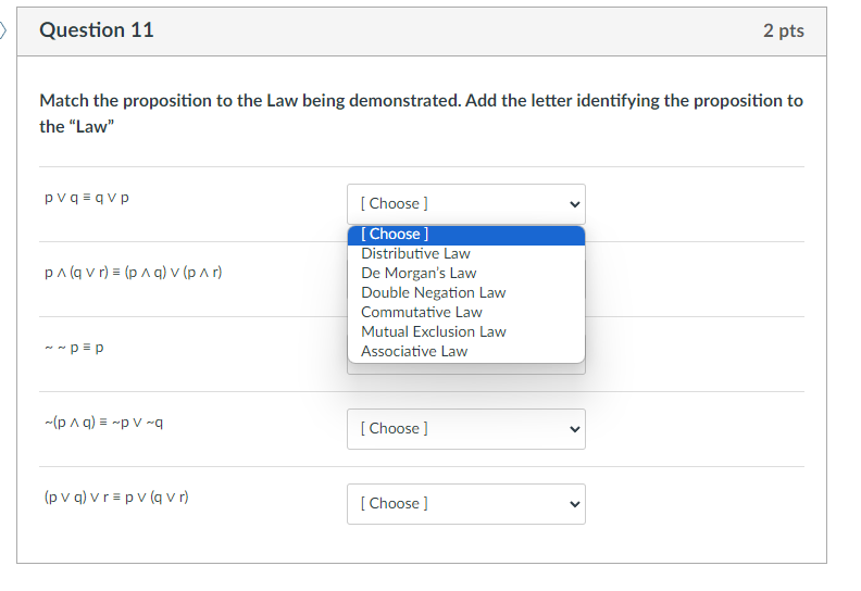 Solved Match the proposition to the Law being demonstrated. | Chegg.com