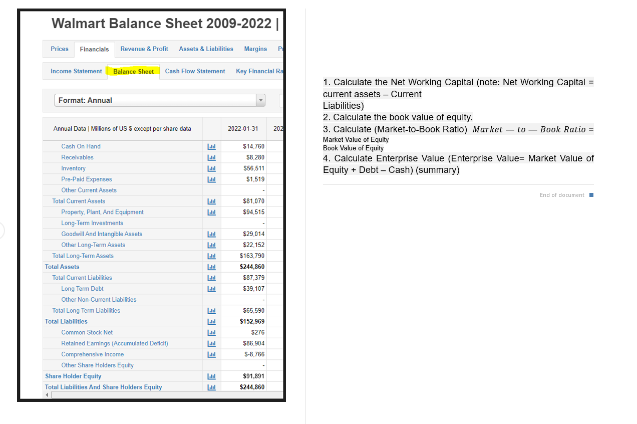 1. Calculate the Net Working Capital (note: Net | Chegg.com