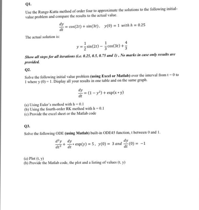 Solved Use The Runge Kutta Method Of Order Four To
