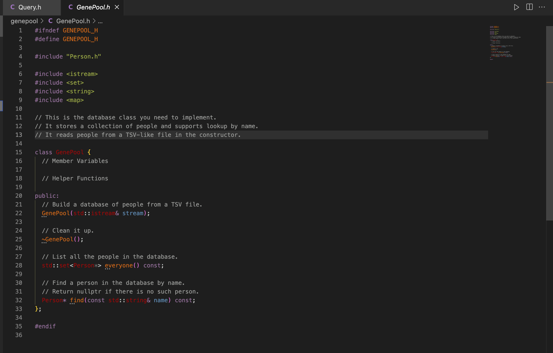 Solved code the Person.h file, Person.cpp file, GenePool.h | Chegg.com