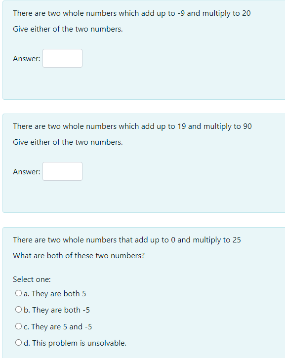 Solved There are two whole numbers which add up to -9 and | Chegg.com