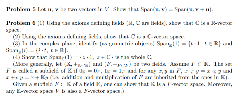 Solved Problem 5 Let u,v be two vectors in V. Show that | Chegg.com