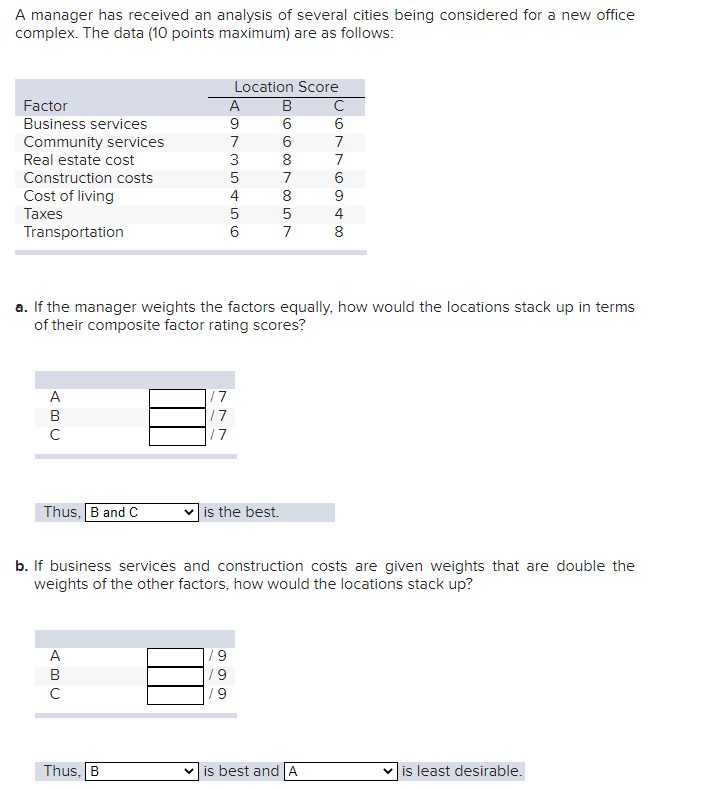Solved A manager has received an analysis of several cities | Chegg.com