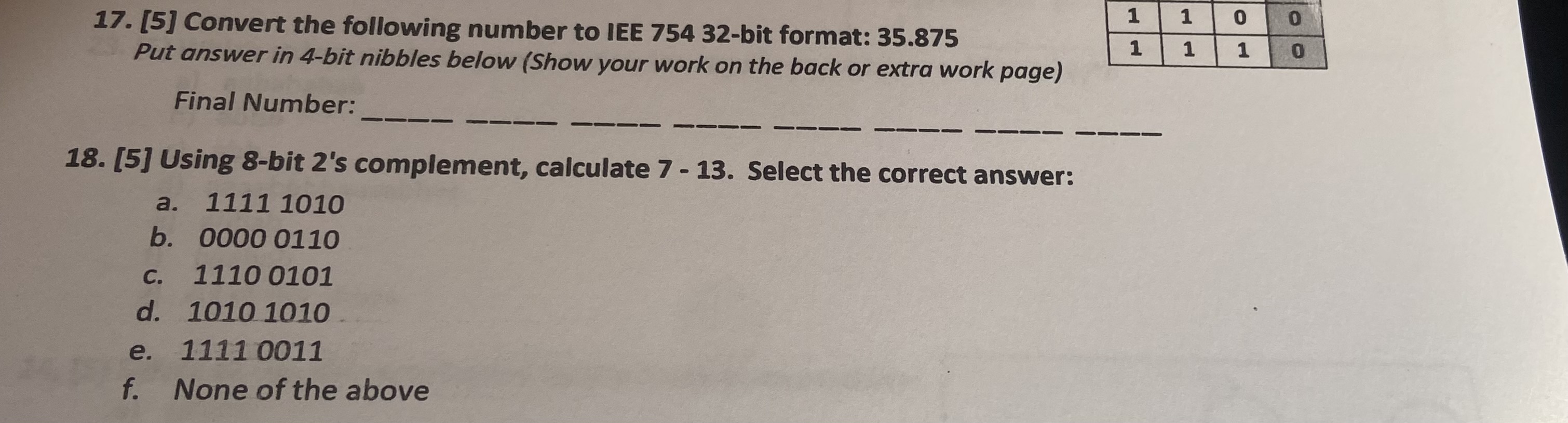 Solved 17. [5] Convert the following number to IEE 754 | Chegg.com