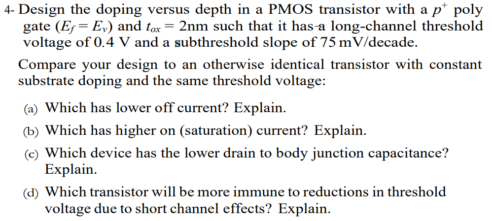4- Design the doping versus depth in a PMOS | Chegg.com