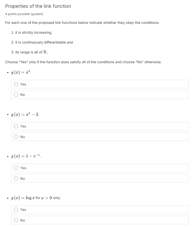 Properties of ﻿the link function4 ﻿points possible | Chegg.com