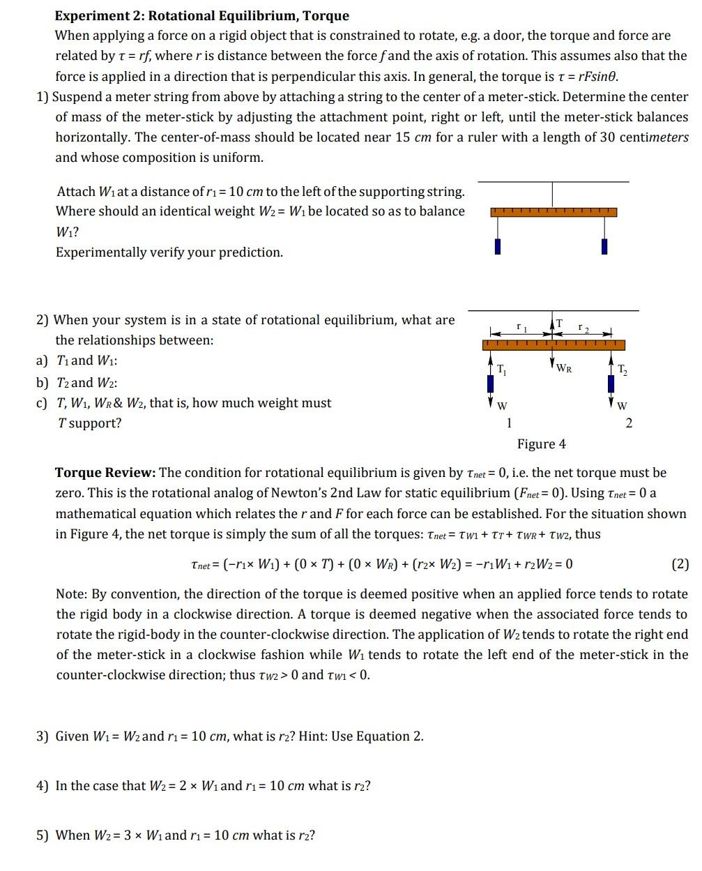 Solved Experiment 2: Rotational Equilibrium, Torque When | Chegg.com