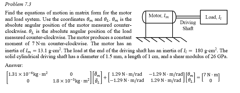 Solved Proble 7.3 Find the equations of motion in matrix | Chegg.com