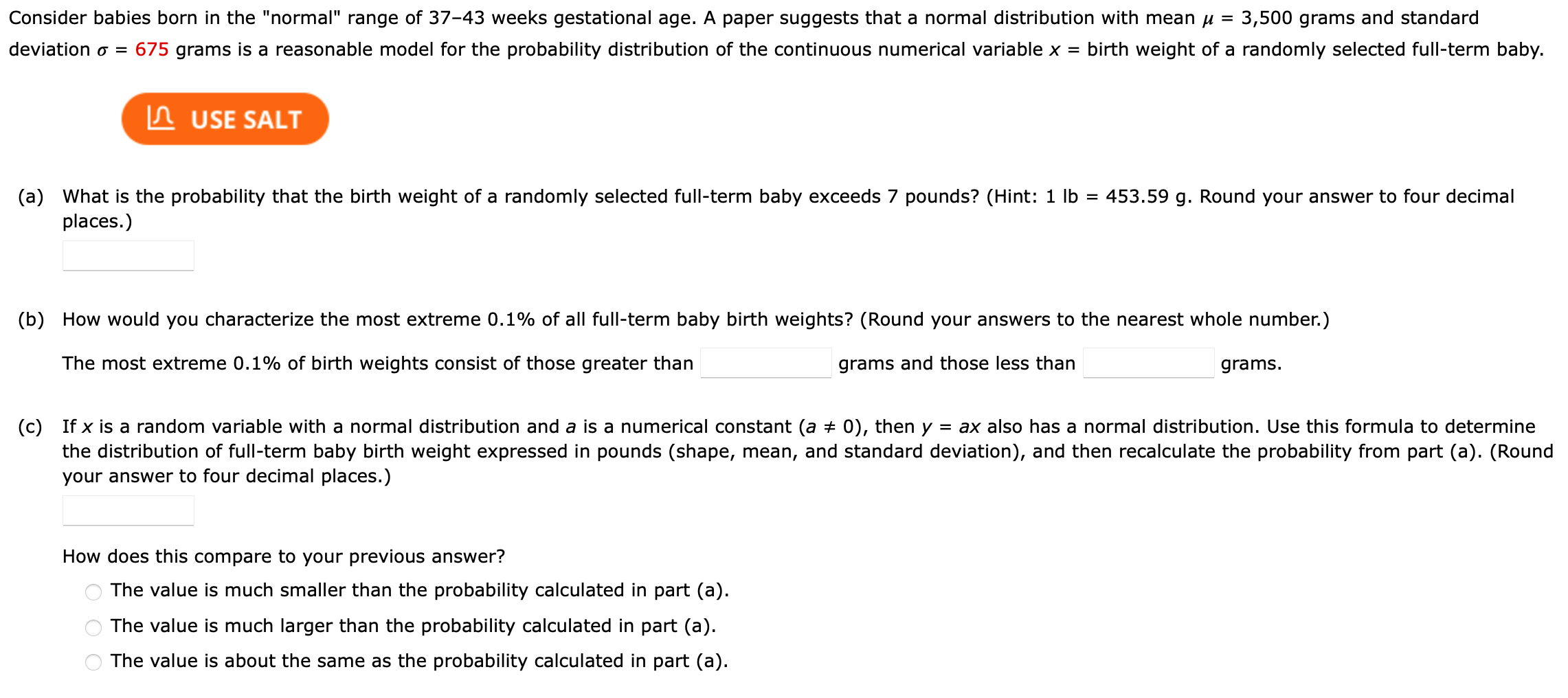 Solved Consider babies born in the "normal" range of 37−43 | Chegg.com