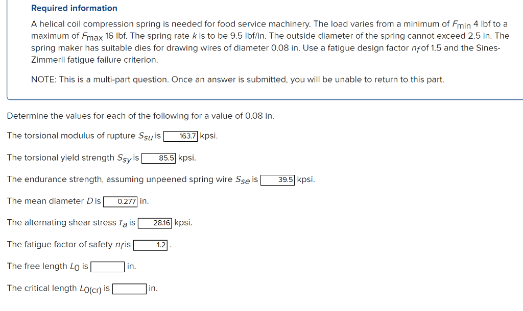 Solved Required information A helical coil compression | Chegg.com