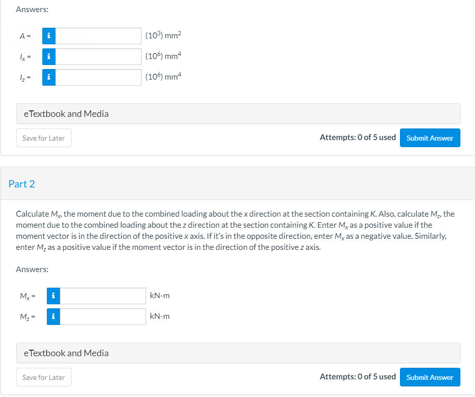 Solved Answers: A= (103) mm2 Ix = i (106) mm 12= (109) mm | Chegg.com