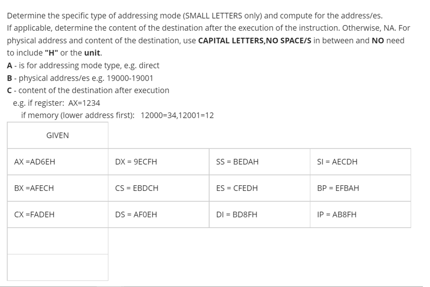 Solved Determine the specific type of addressing mode (SMALL | Chegg.com
