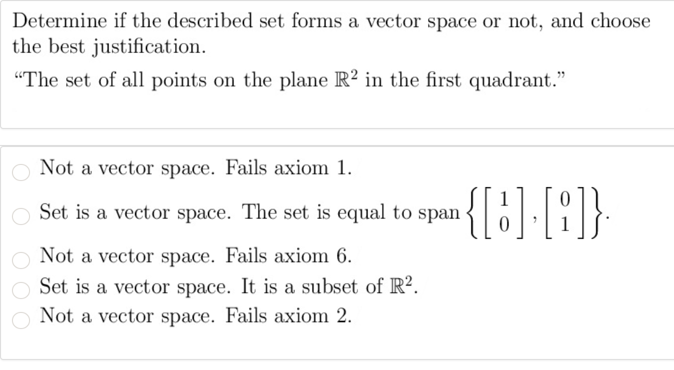 Solved Determine if the described set forms a vector space | Chegg.com