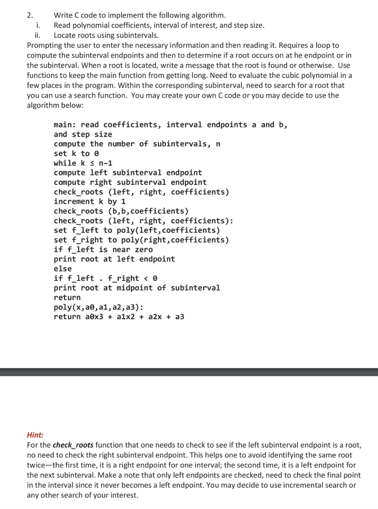 2. Write C code to implement the following algorithm | Chegg.com