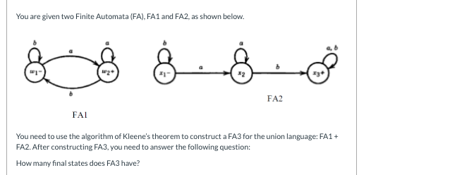 Solved You are given two Finite Automata (FA), FA1 and FA2, | Chegg.com