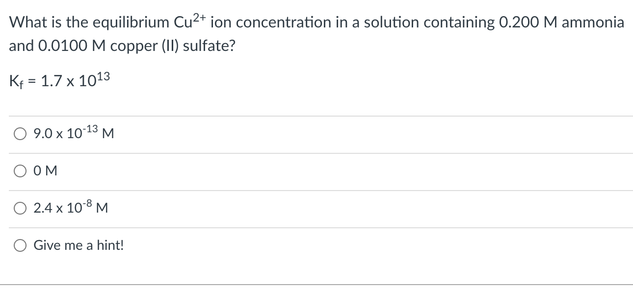 Solved What is the equilibrium Cu2+ ion concentration in a | Chegg.com