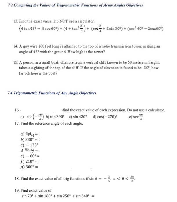Solved 7.3 Computing the Values of Trigonometric Functions | Chegg.com