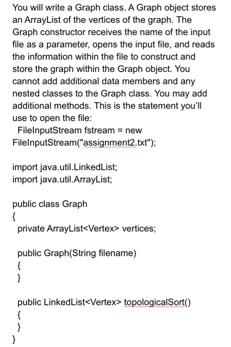 Solved You will write a Graph class. A Graph object stores | Chegg.com