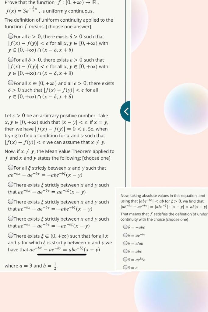 Solved f(x) = 3e-** Prove that the function f : [0, +00) — | Chegg.com
