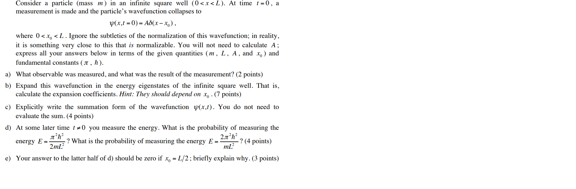 Solved Consider a particle (mass m) in an infinite square | Chegg.com