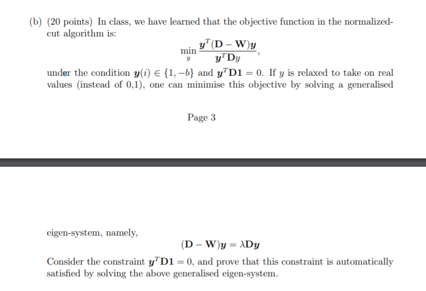 3. Normalised-cut (Spectral Clustering) (30) (a) (20 | Chegg.com