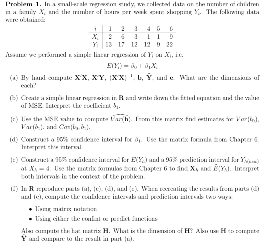 Solved Problem 1. In a small-scale regression study, we | Chegg.com
